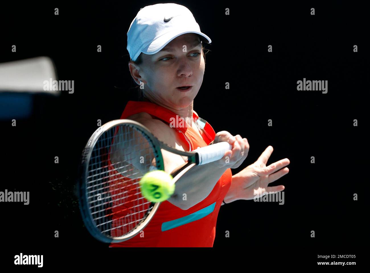 Simona Halep of Romania plays a forehand return to Magdalena Frech of ...