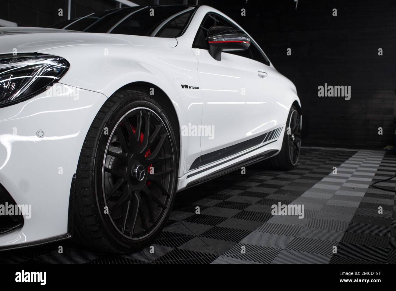 The Rear Gloss Black Alloy Wheel On A 2016 Mercedes Benz C63s AMG W205 ...