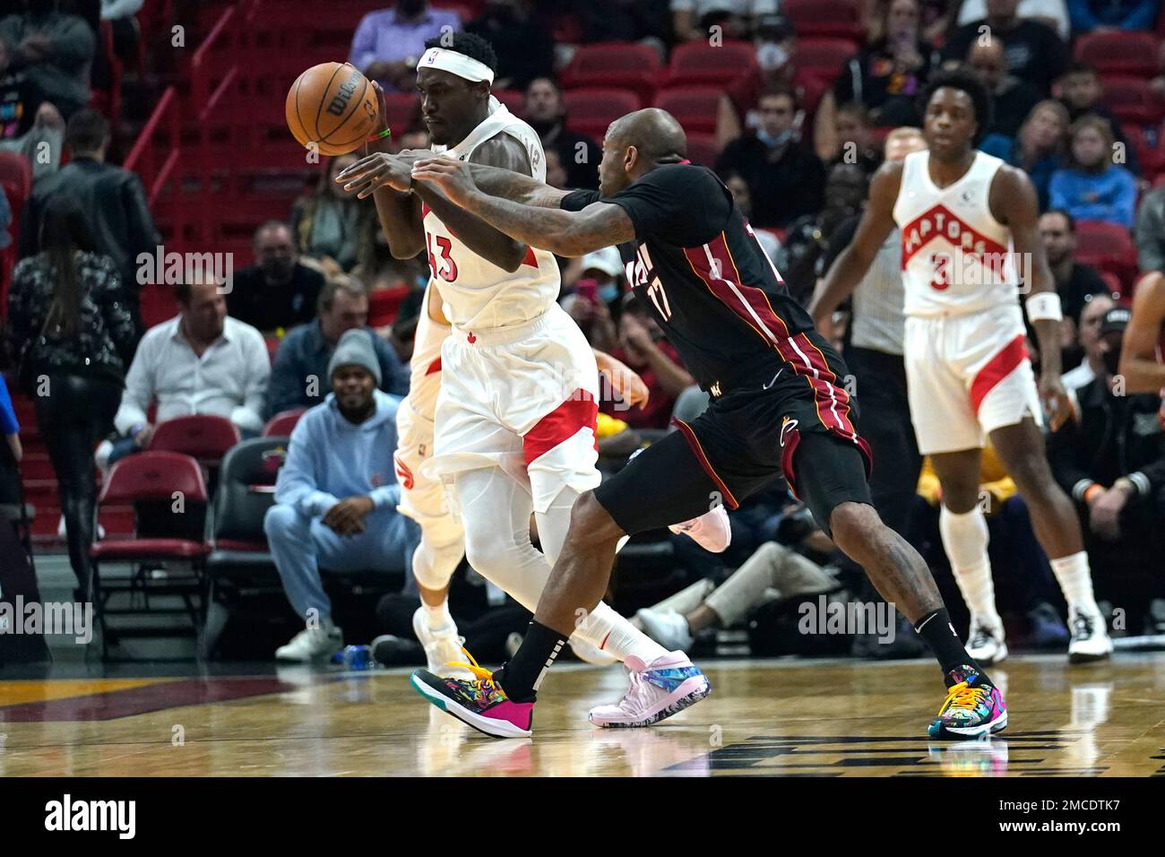 Toronto Raptors forward Pascal Siakam (43) grabs a loose ball for a ...