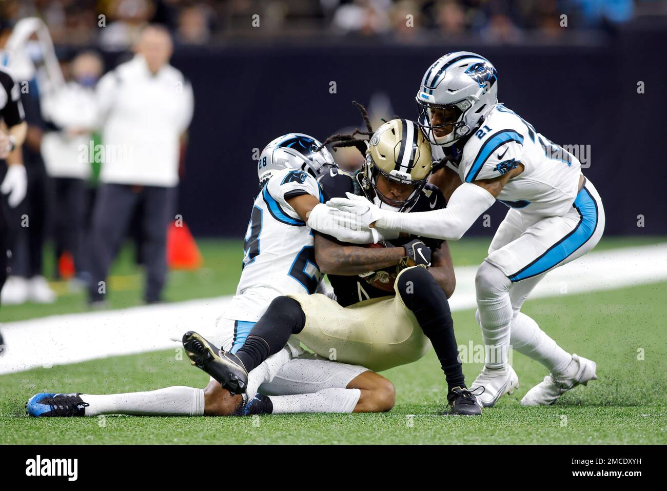 New Orleans Saints wide receiver Marquez Callaway (1) is tackled by ...