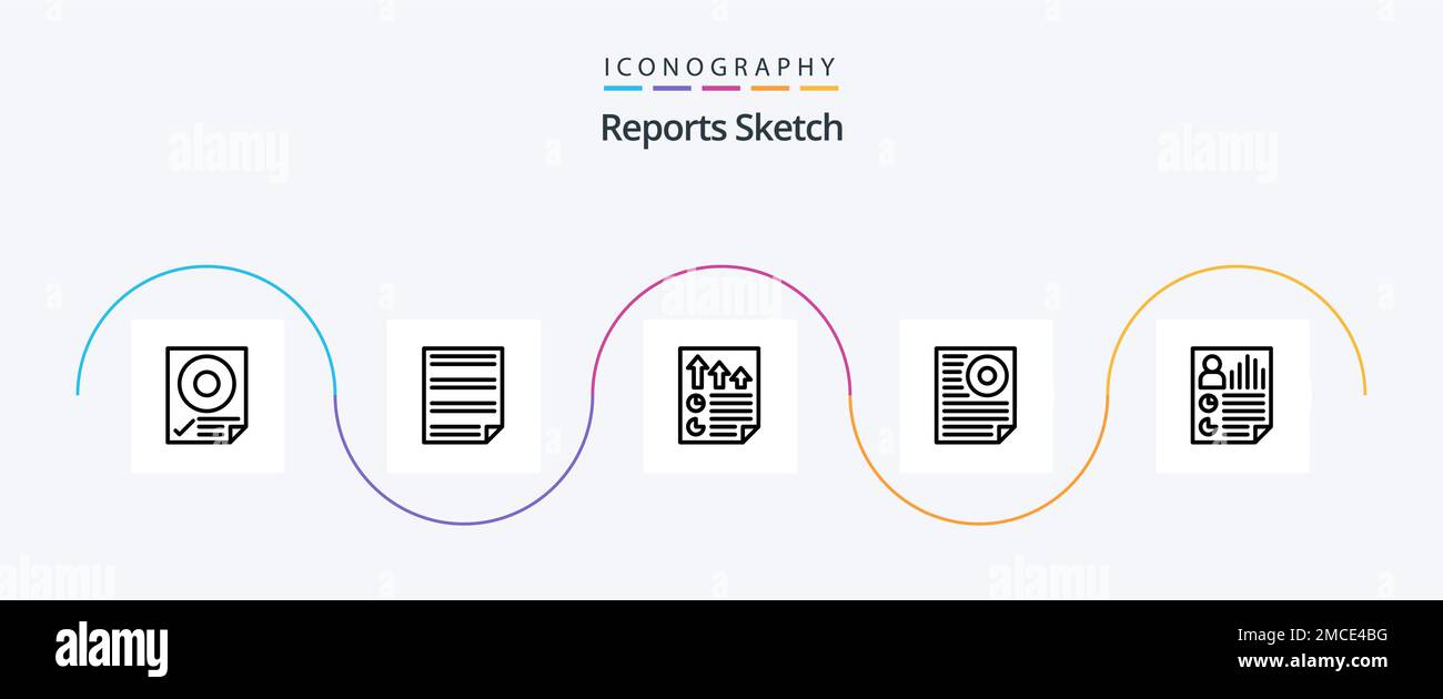 Reports Sketch Line 5 Icon Pack Including letter. data. page. report ...