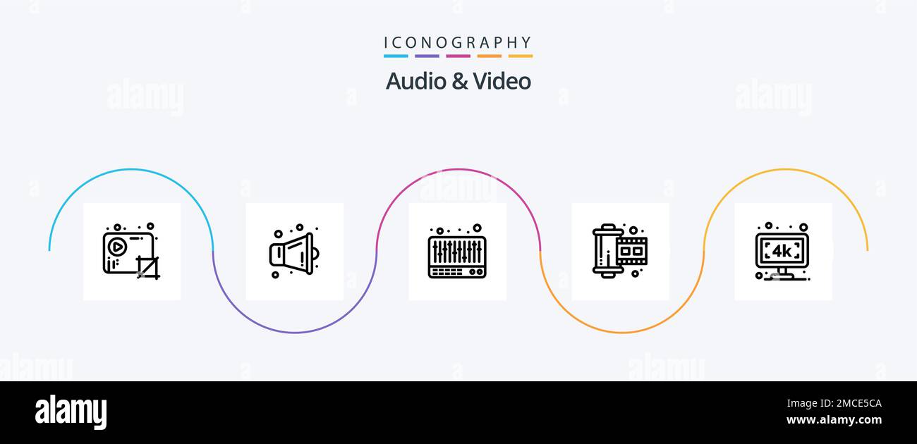 Audio And Video Line 5 Icon Pack Including television. monitor. mixer ...
