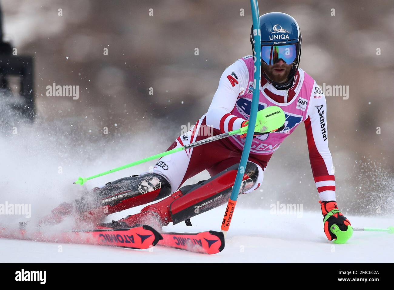 Austria's Marco Schwarz speeds down the course during an alpine ski ...