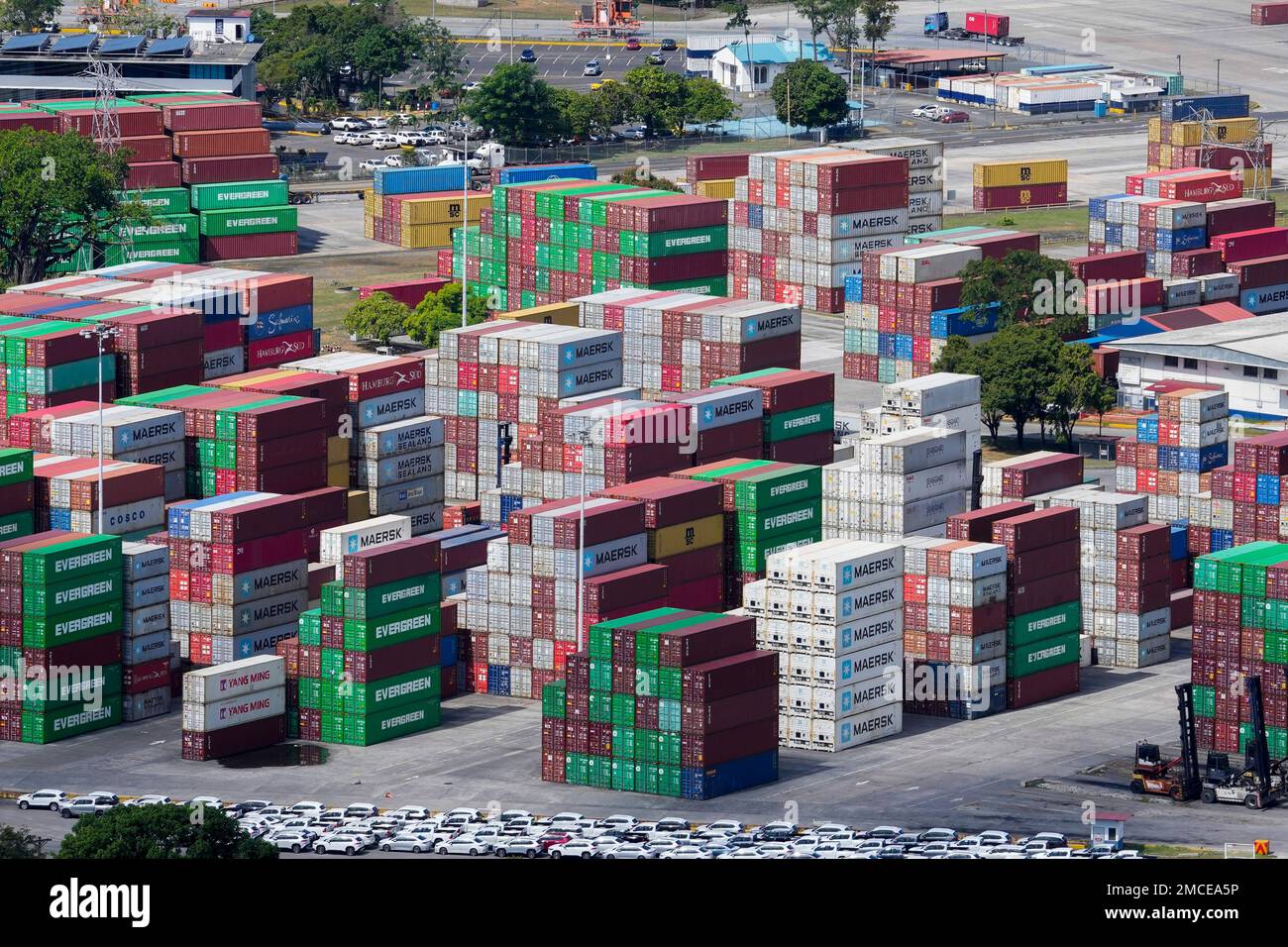 Containers are stacked at the Panama Port Company in Panama City ...