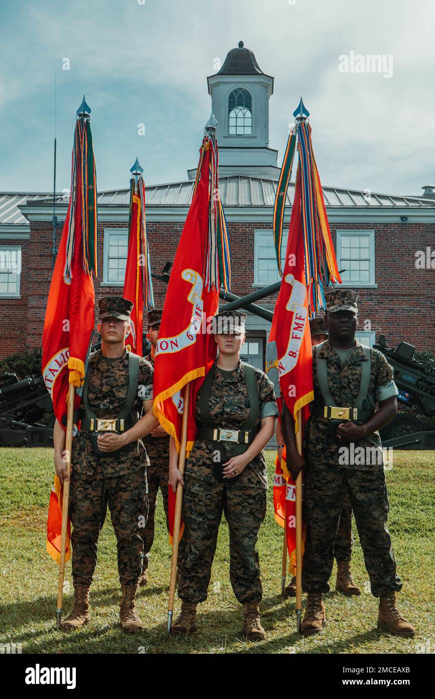 U.S. Marines with Combat Logistics Regiment 2 stand at attention while ...