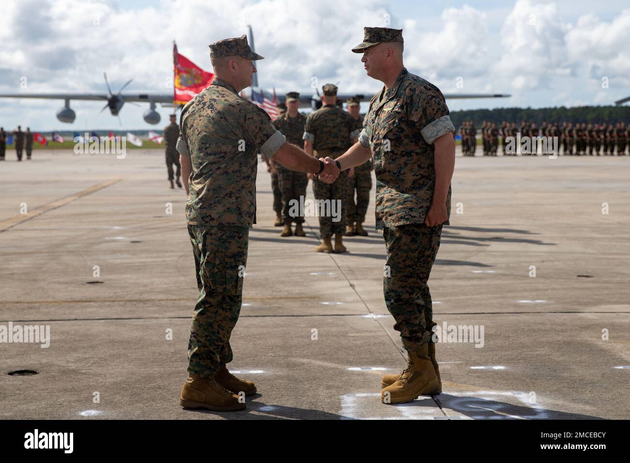 U.S. Marine Corps Maj. Gen. Scott F. Benedict, left, and Maj. Gen ...