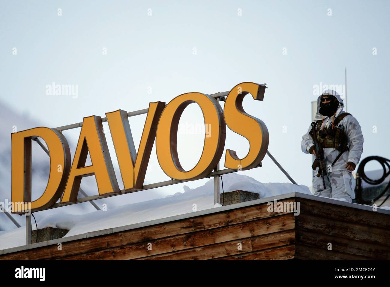 File---File picture taken Jan.24, 2022 shows a police security guard on ...