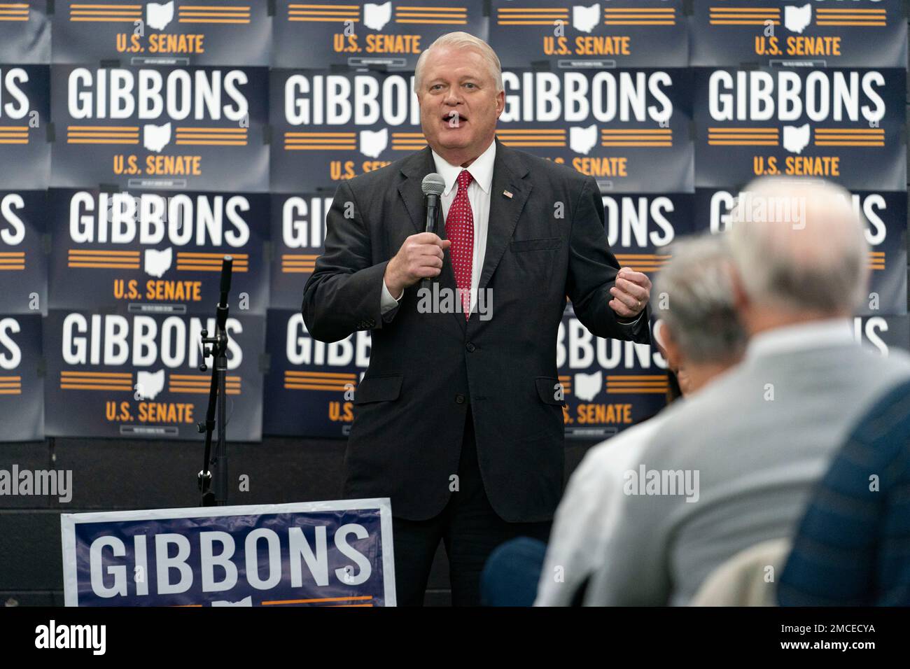 Senatorial candidate Mike Gibbons speaks to supporters during a ...