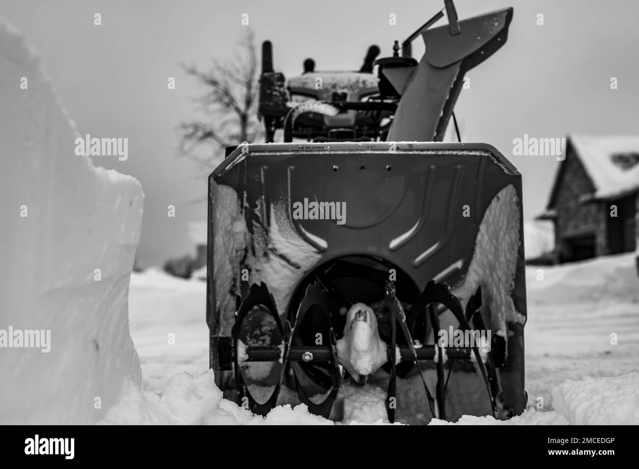 Ground level view looking into the blades of a snow blower Stock Photo ...