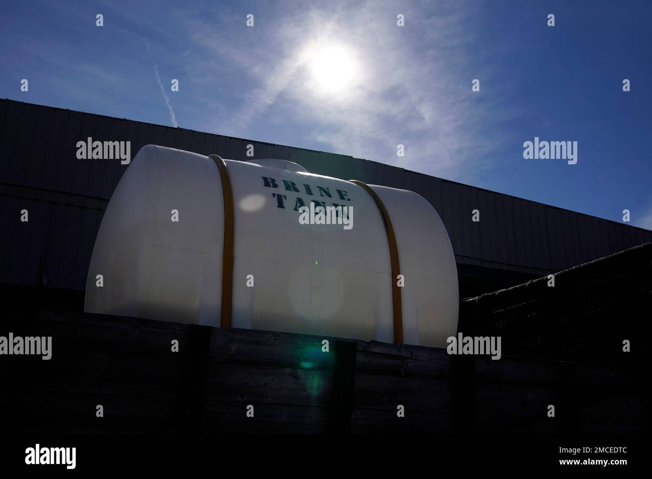 A Georgia Department of Transportation brine tank is seen atop a truck ...