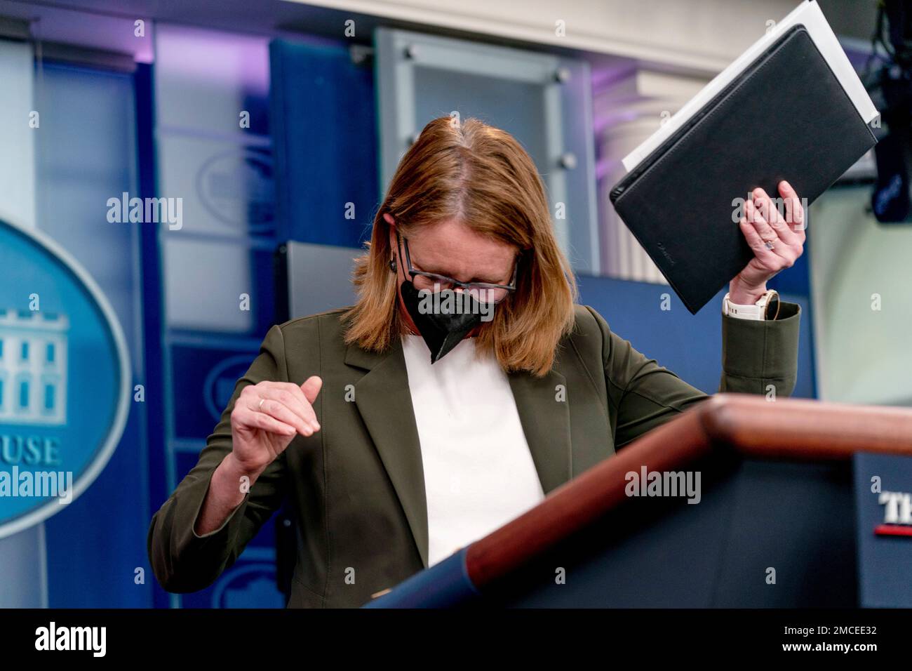 FEMA Administrator Deanne Criswell departs after speaking at a press ...