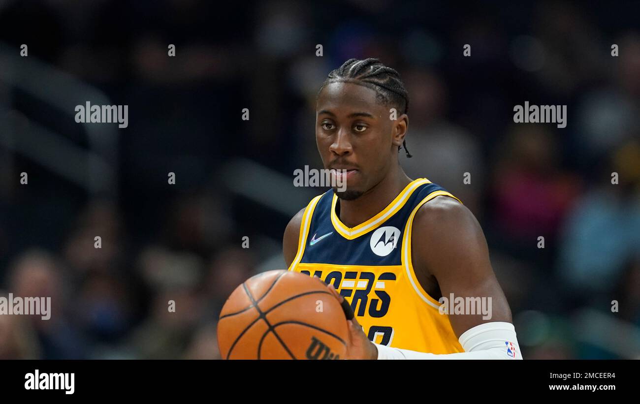 Indiana Pacers guard Caris LeVert (22) dribbles during the first half ...
