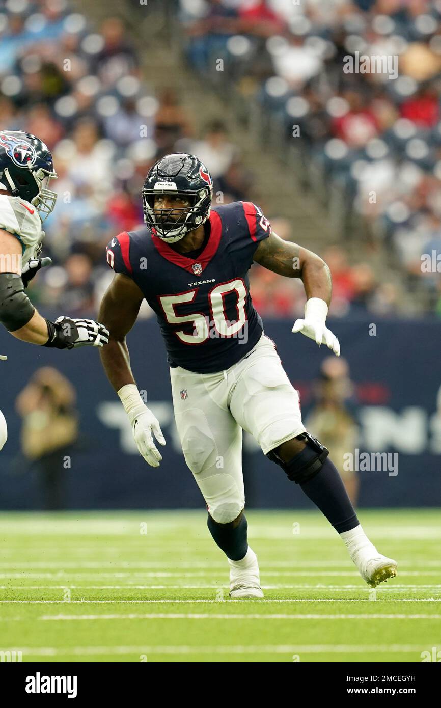 Houston Texans defensive lineman Jordan Jenkins (50) rushes during an ...
