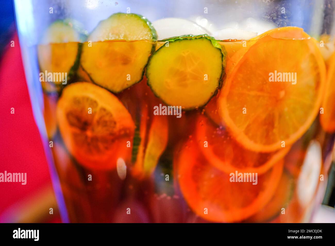 non Alcoholic fruit punch in dispenser ready to drink Stock Photo - Alamy