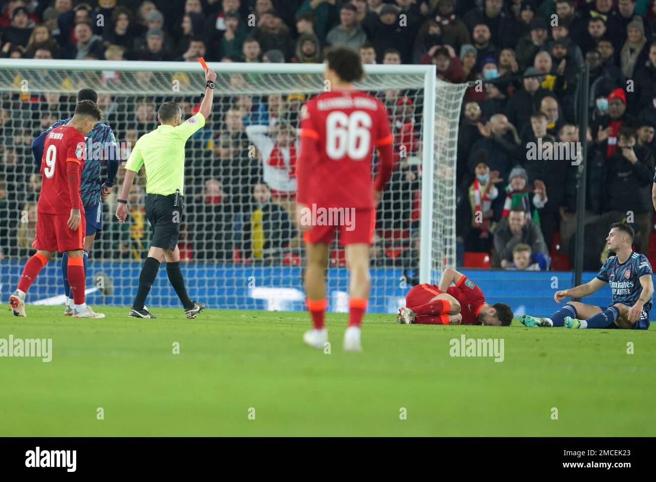 Arsenal's Granit Xhaka sees the red card after a foul during the EFL ...