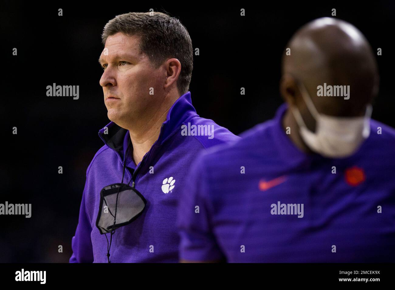 Clemson head coach Brad Brownell looks on during an NCAA college ...