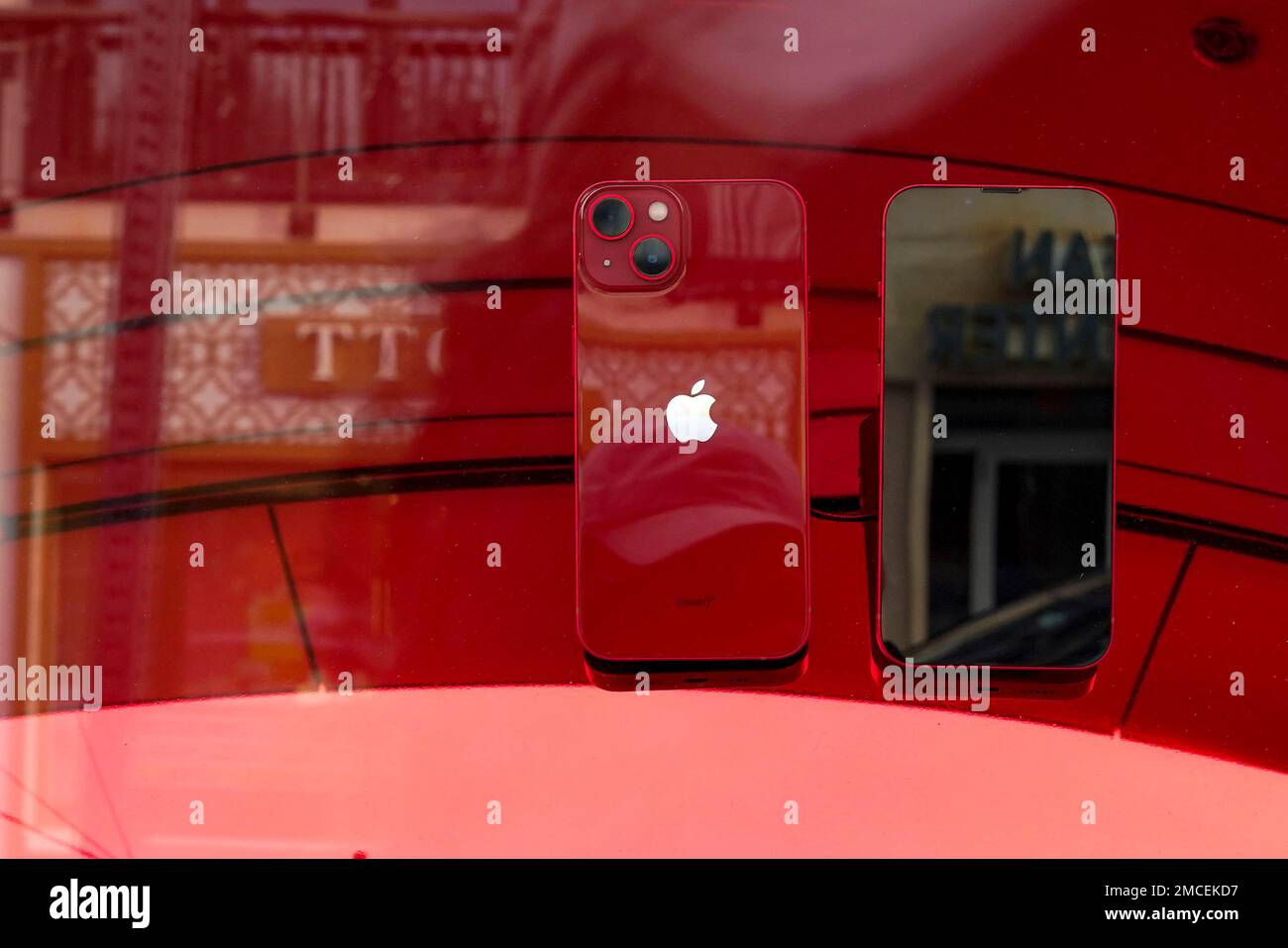 This is an Apple I-Phone on display in the window of a Pittsburgh Apple ...