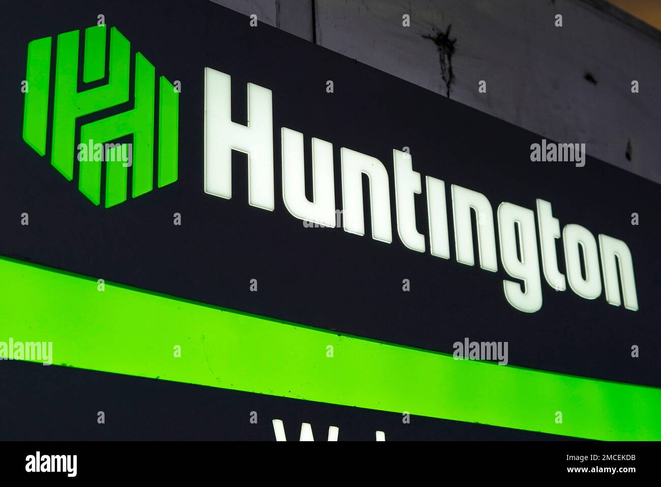This is the Huntington bank logo on a sign outside a downtown ...