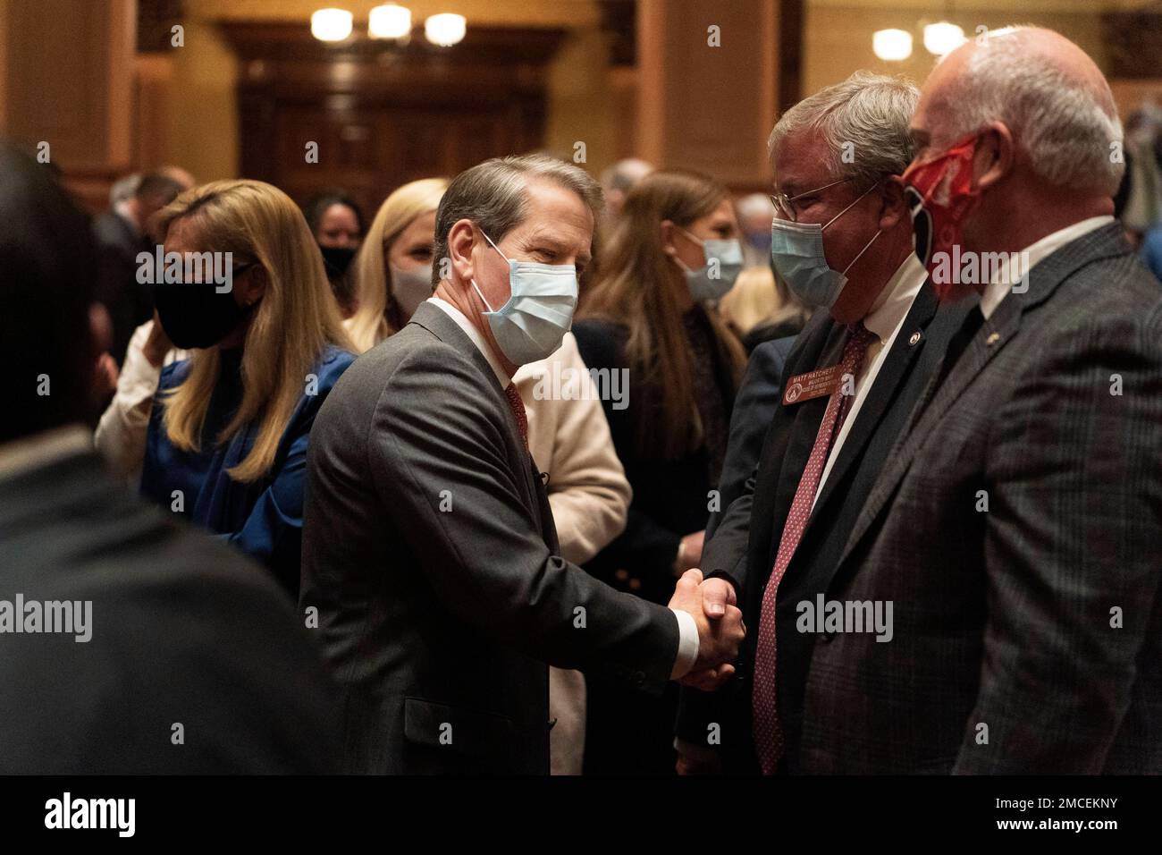Georgia Gov. Brian Kemp arrives for the State of the State on Thursday ...