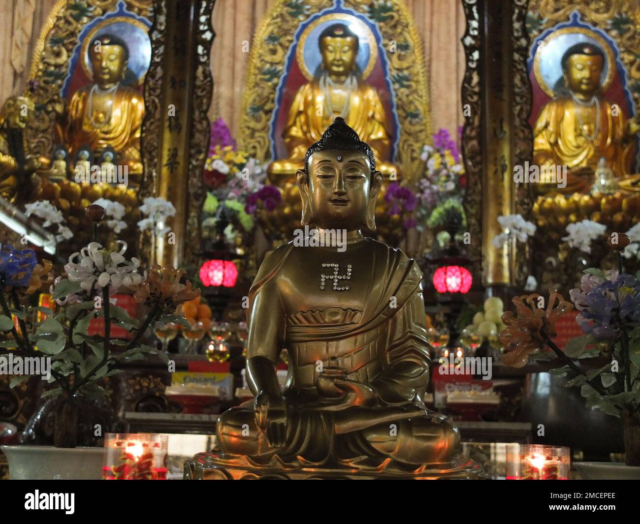 Manila, Philippines. 21st Jan, 2023. A Buddha statue with a swastika on ...