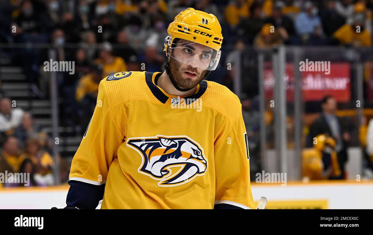 Nashville Predators center Luke Kunin (11) plays against the Colorado ...