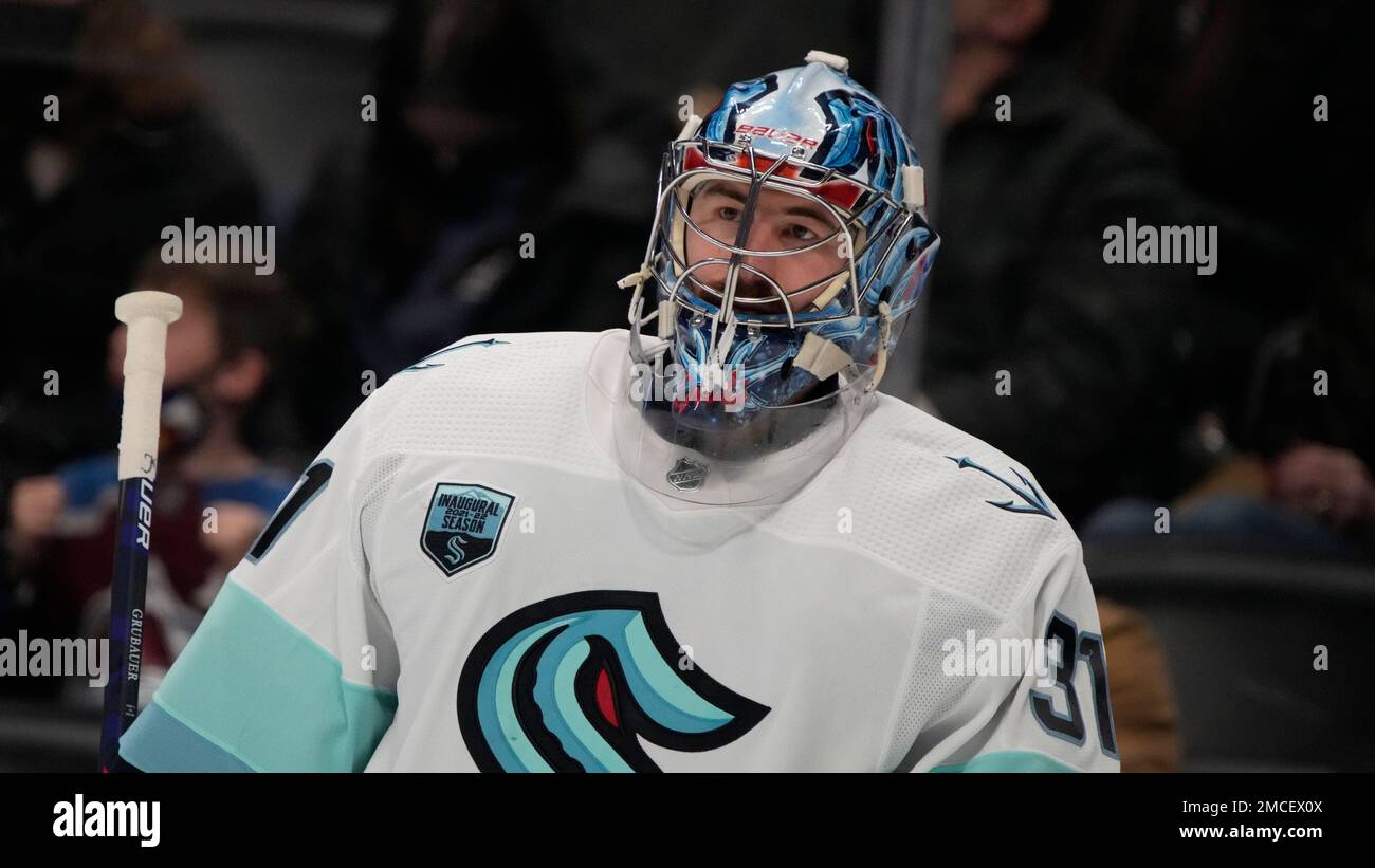 Seattle Kraken goaltender Philipp Grubauer (31) in the third period of ...