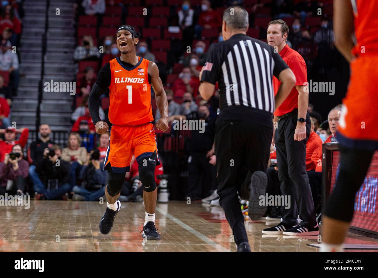 Illinois guard Trent Frazier (1) celebrates a basket against Nebraska ...