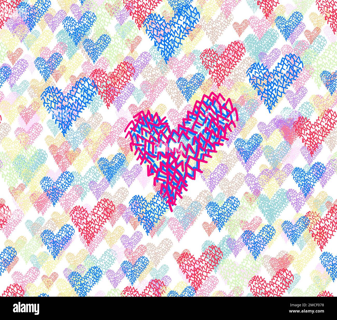 Heart line art seamless pattern on white background Stock Photo - Alamy