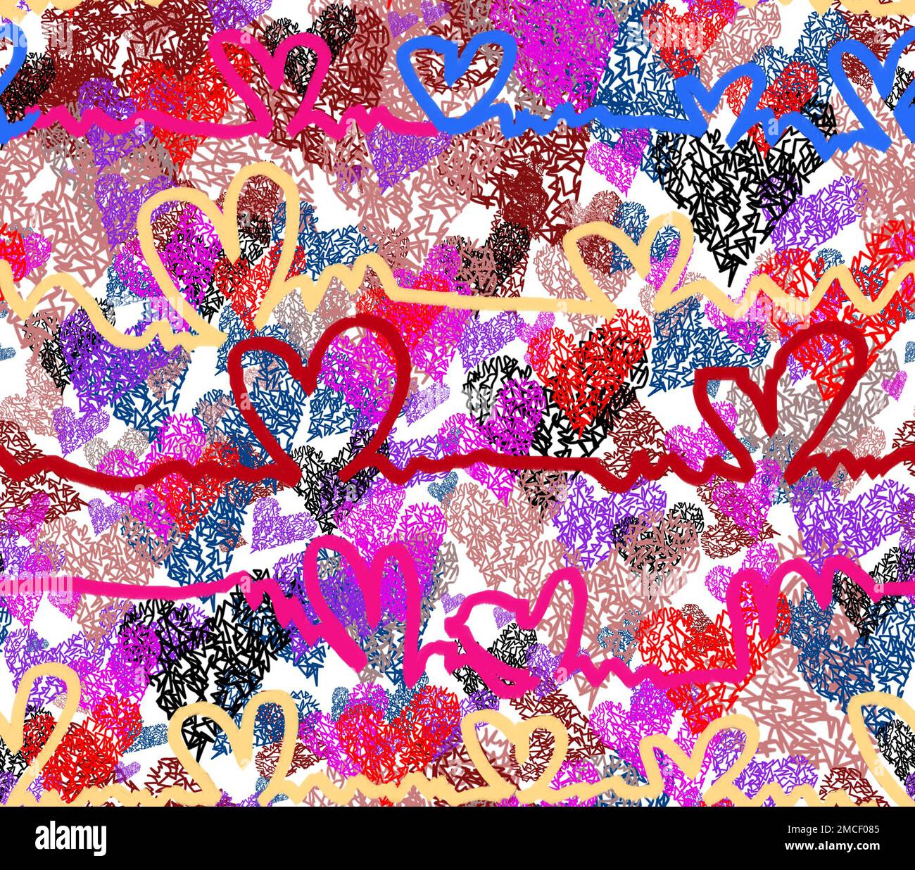 Heart line art seamless pattern on white background Stock Photo - Alamy