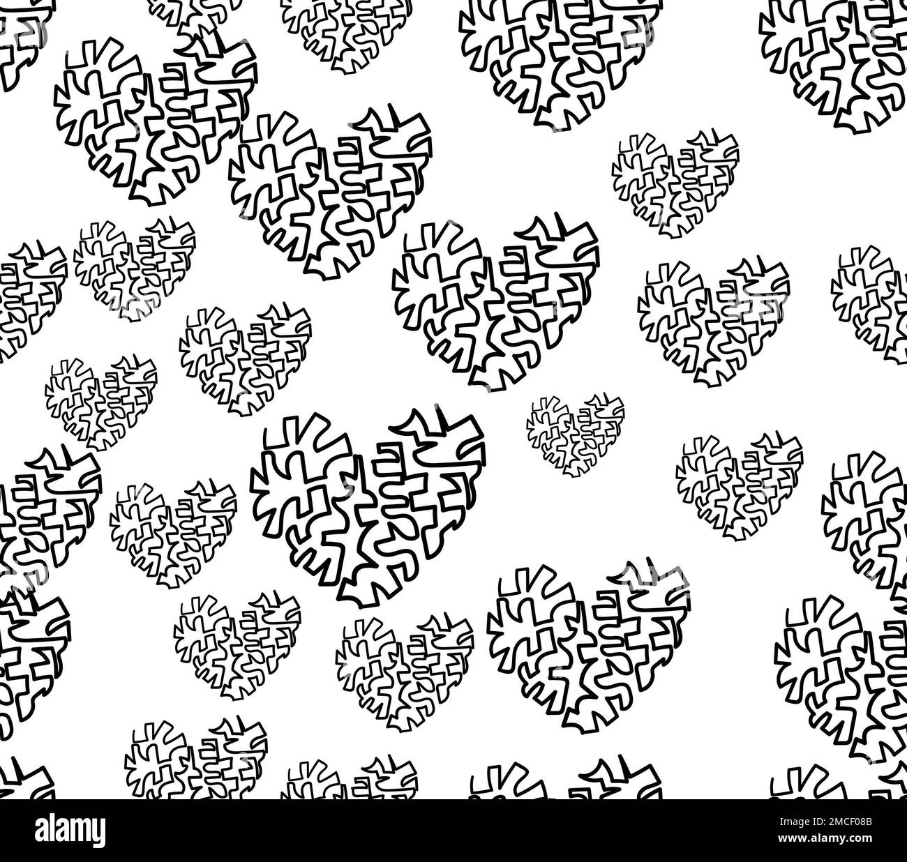 Heart line art seamless pattern on white background Stock Photo - Alamy