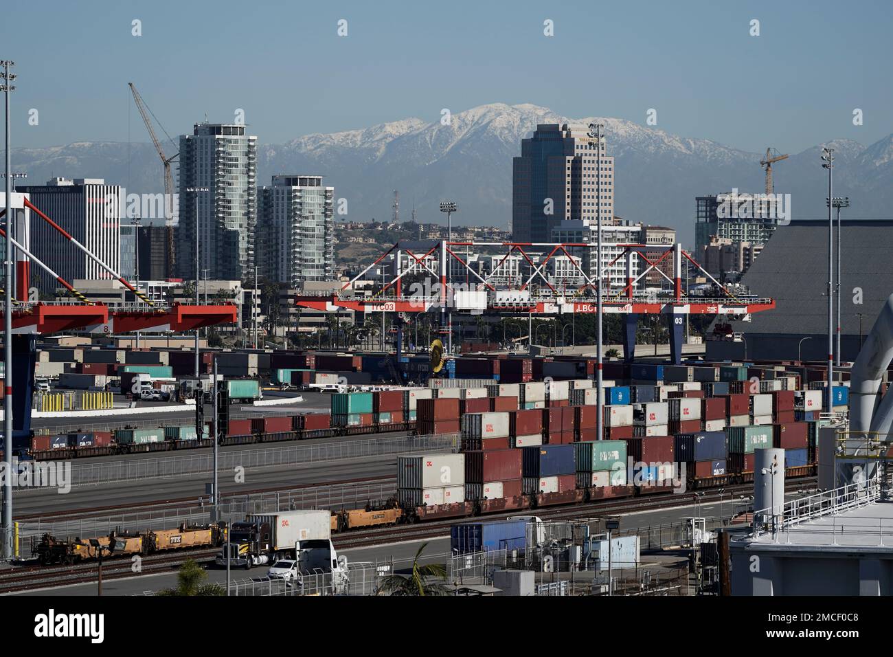 Shipping containers are seen at the Port of Long Beach in Long Beach ...