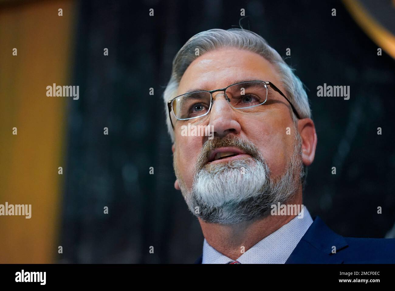 Indiana Gov. Eric Holcomb delivers his State of the State address to a ...