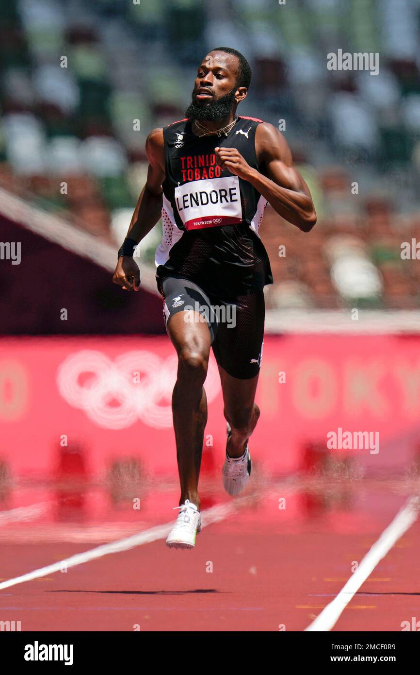FILE - Deon Lendore, of Trinidad and Tobago, competes in a heat in the ...