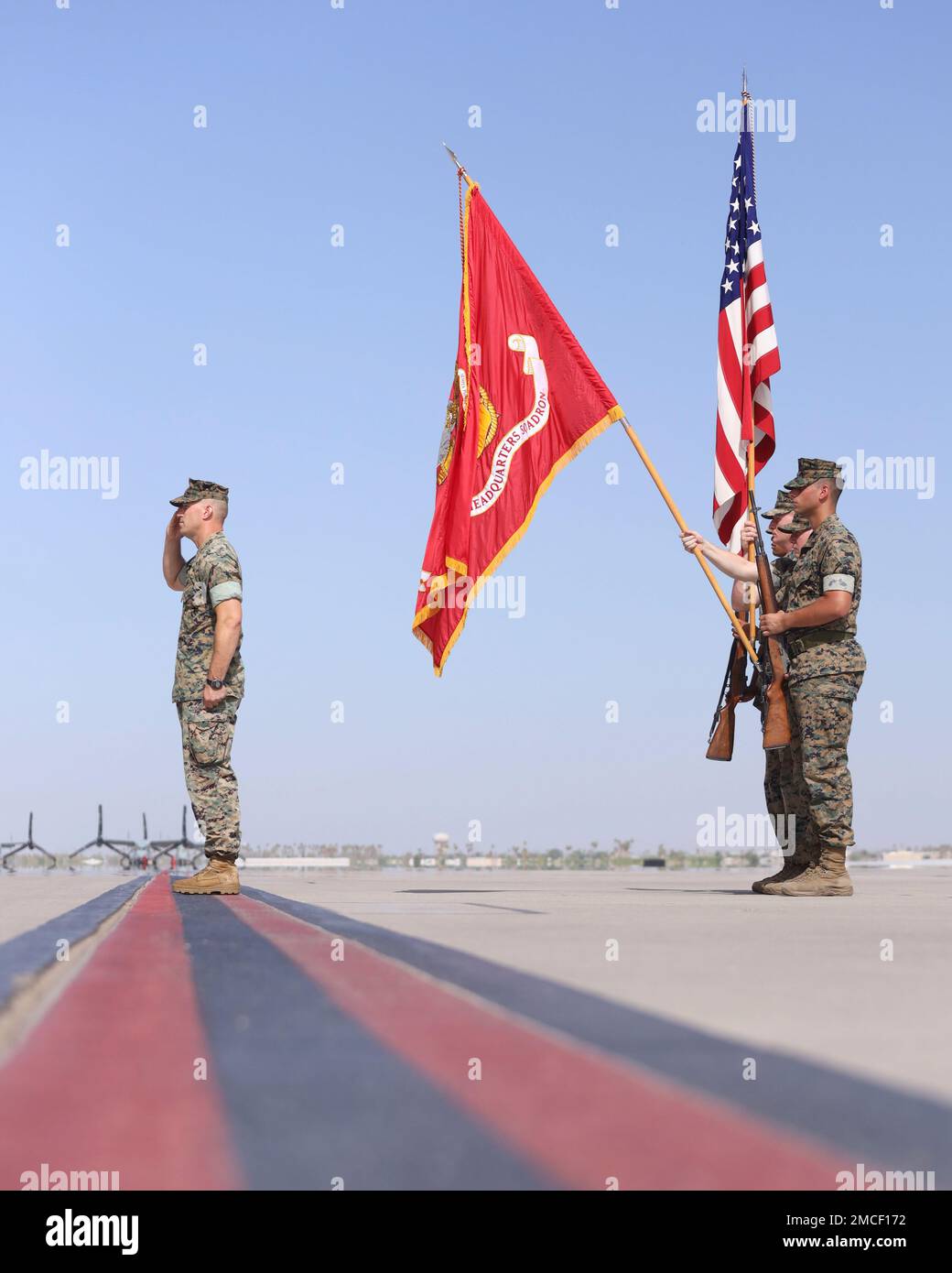 U.S. Marine Corps Lt. Col. Robert Reinoehl, left, outgoing commanding ...