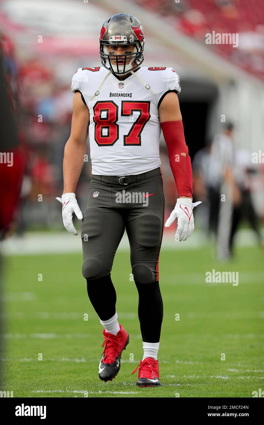 Tampa Bay Buccaneers tight end Rob Gronkowski (87) lines up during a ...
