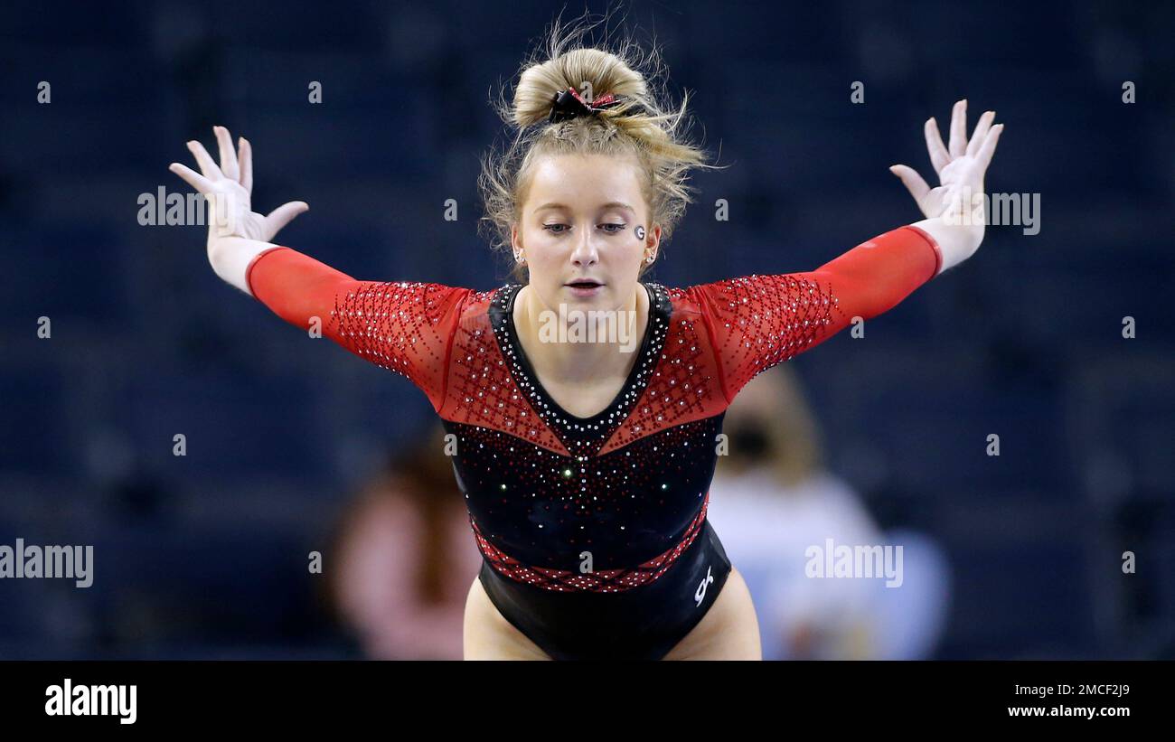 Georgia's Katie Finnegan performs on the beam during an NCAA gymnastics ...