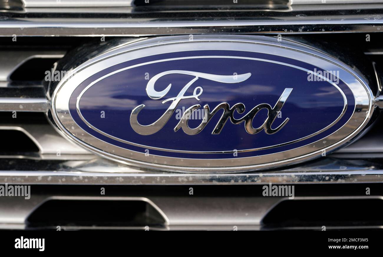 FILE - In this April 25, 2021 file photograph, the blue oval logo of ...