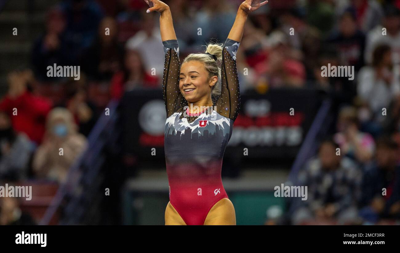 Utah Utes gymnast Sydney Soloski performs a floor routine during an ...
