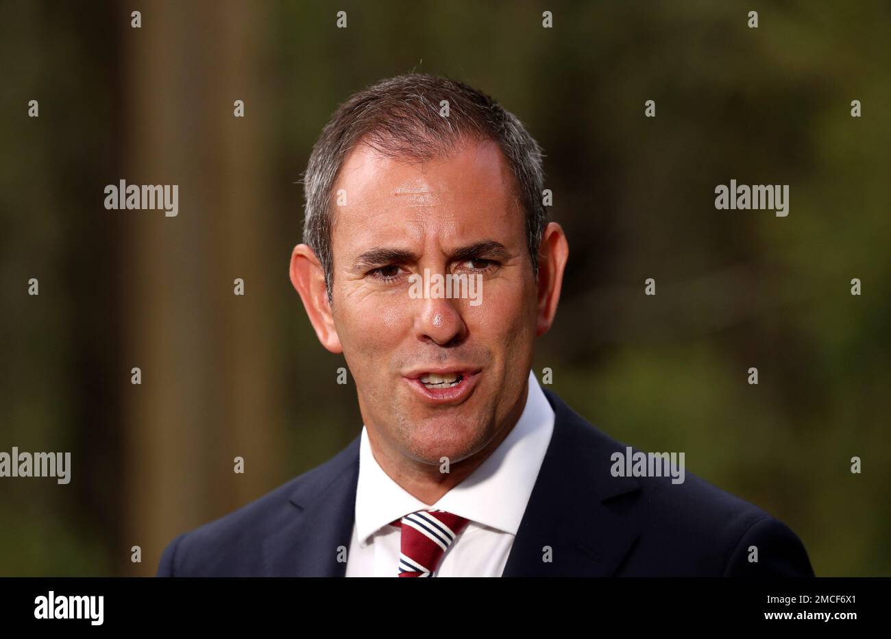 Treasurer Jim Chalmers holds a doorstop in Logan, Brisbane, Sunday ...