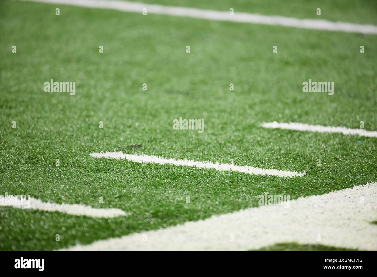 Yard hash marks on the field during an NFL football game, Sunday, Jan ...