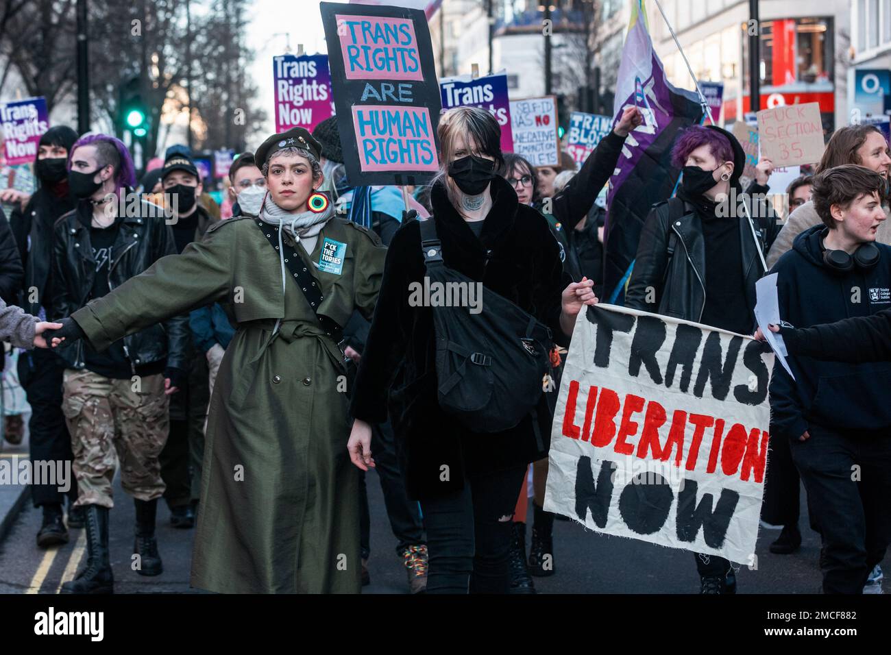 London, UK. 21 January, 2023. Trans rights activists march through ...