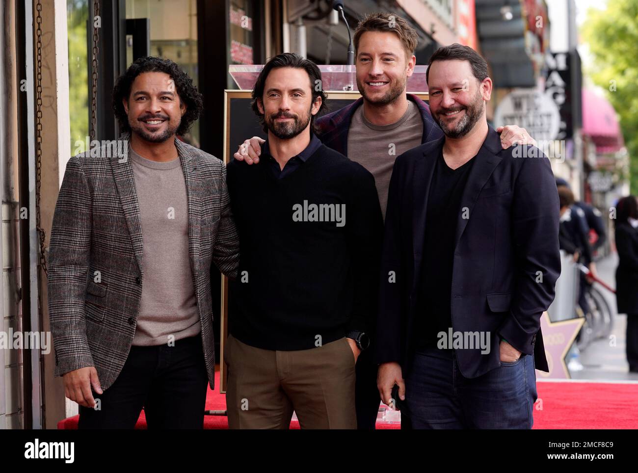Actor Milo Ventimiglia, second from left, poses with his "This Is Us ...