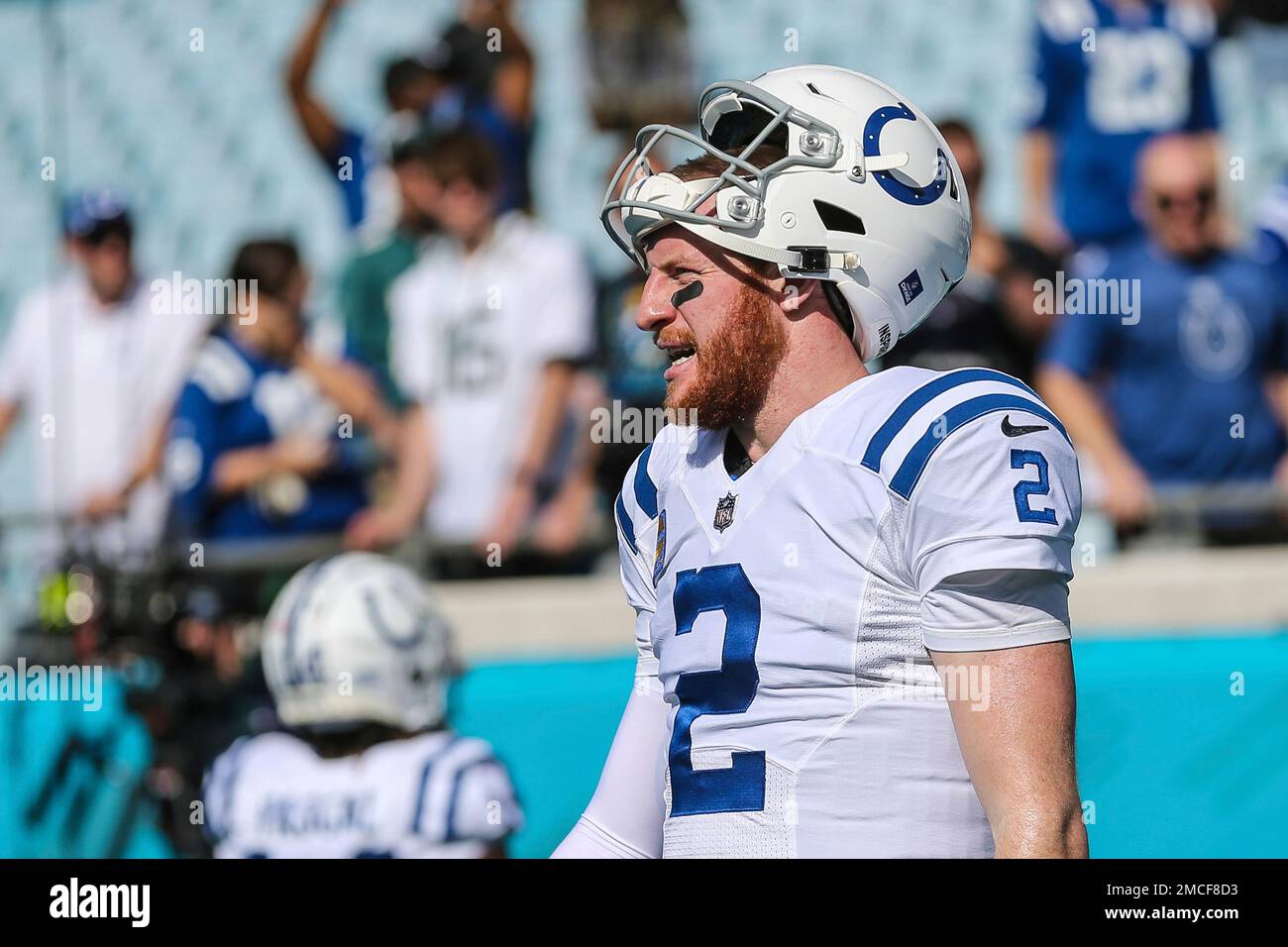 Indianapolis Colts quarterback Carson Wentz (2) during warm-ups before ...