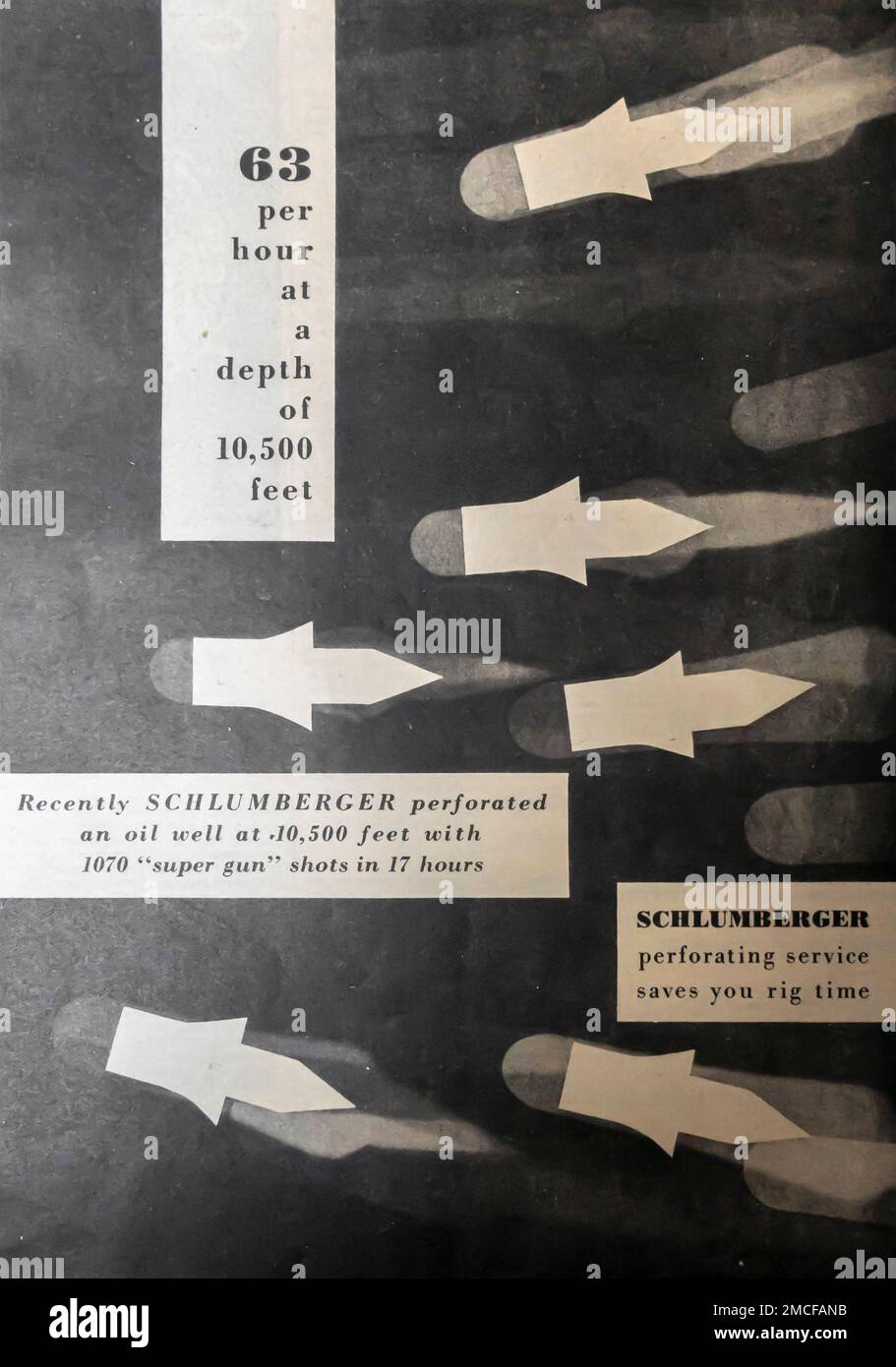 Schlumberger perforating service advert in a magazine 1951 Stock Photo ...