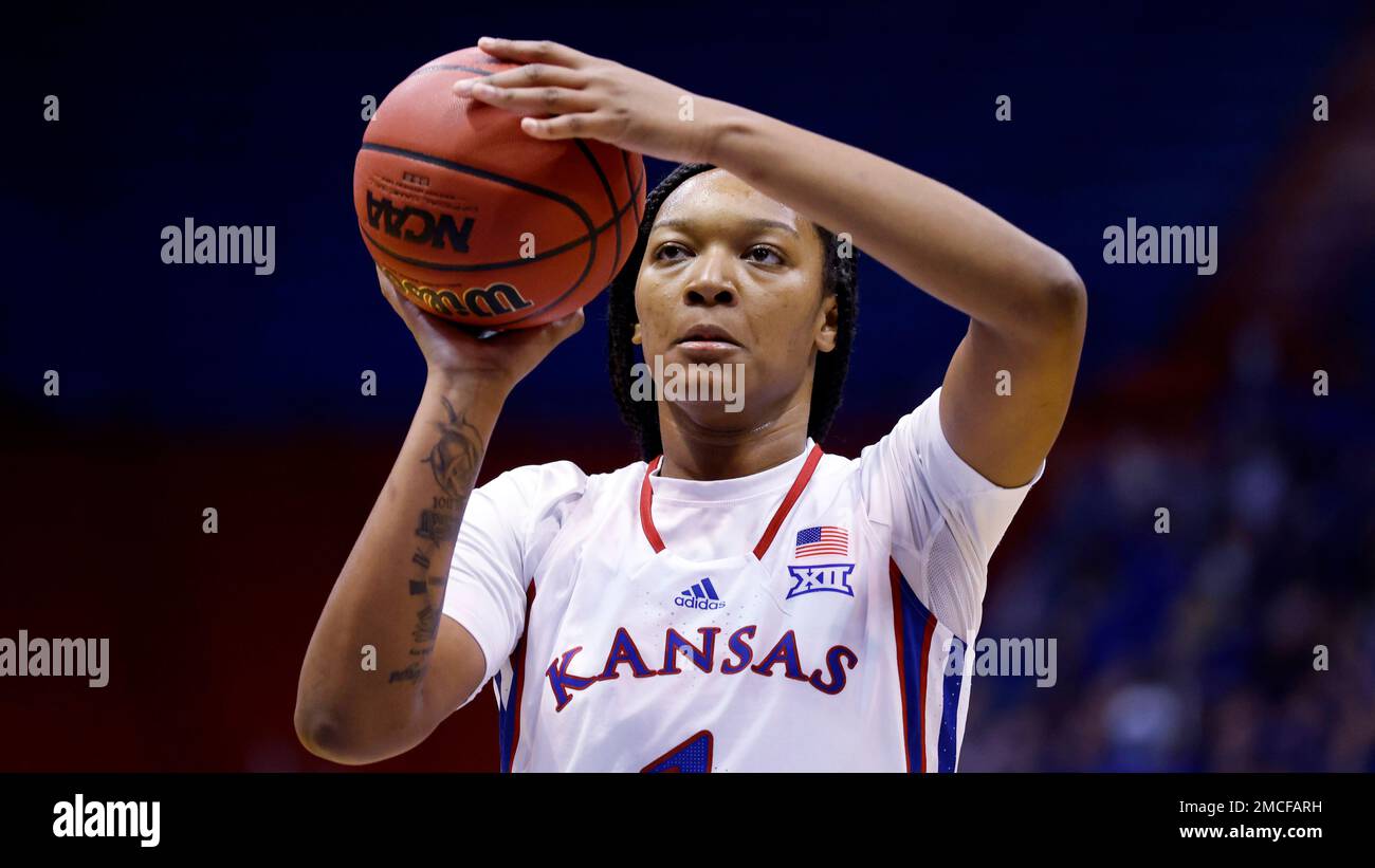 Kansas center Taiyanna Jackson during an NCAA college basketball game ...