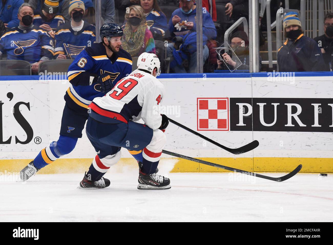 Washington Capitals right wing Brett Leason (49) and St. Louis Blues ...