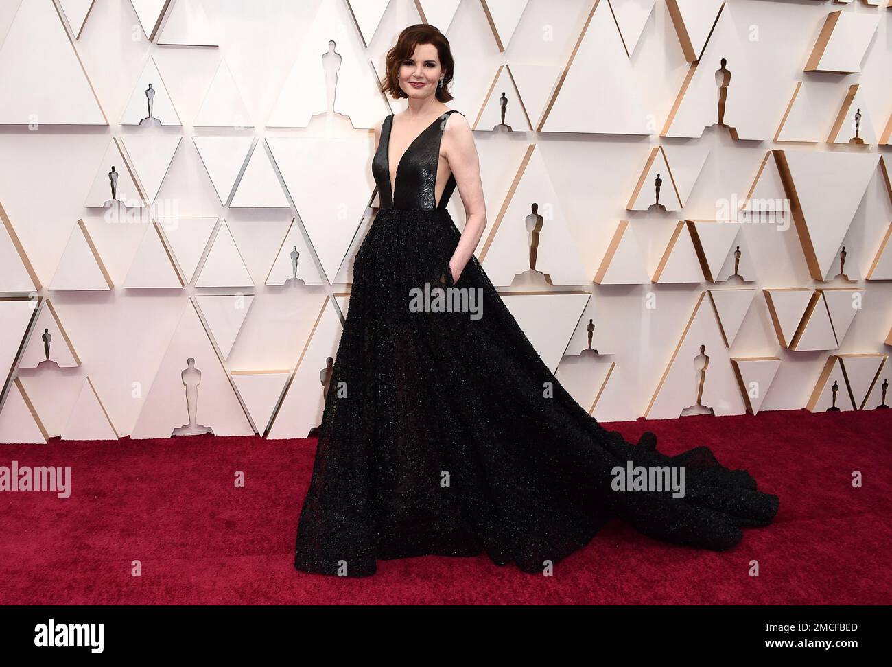 FILE - Geena Davis arrives at the Oscars on Sunday, Feb. 9, 2020, in ...
