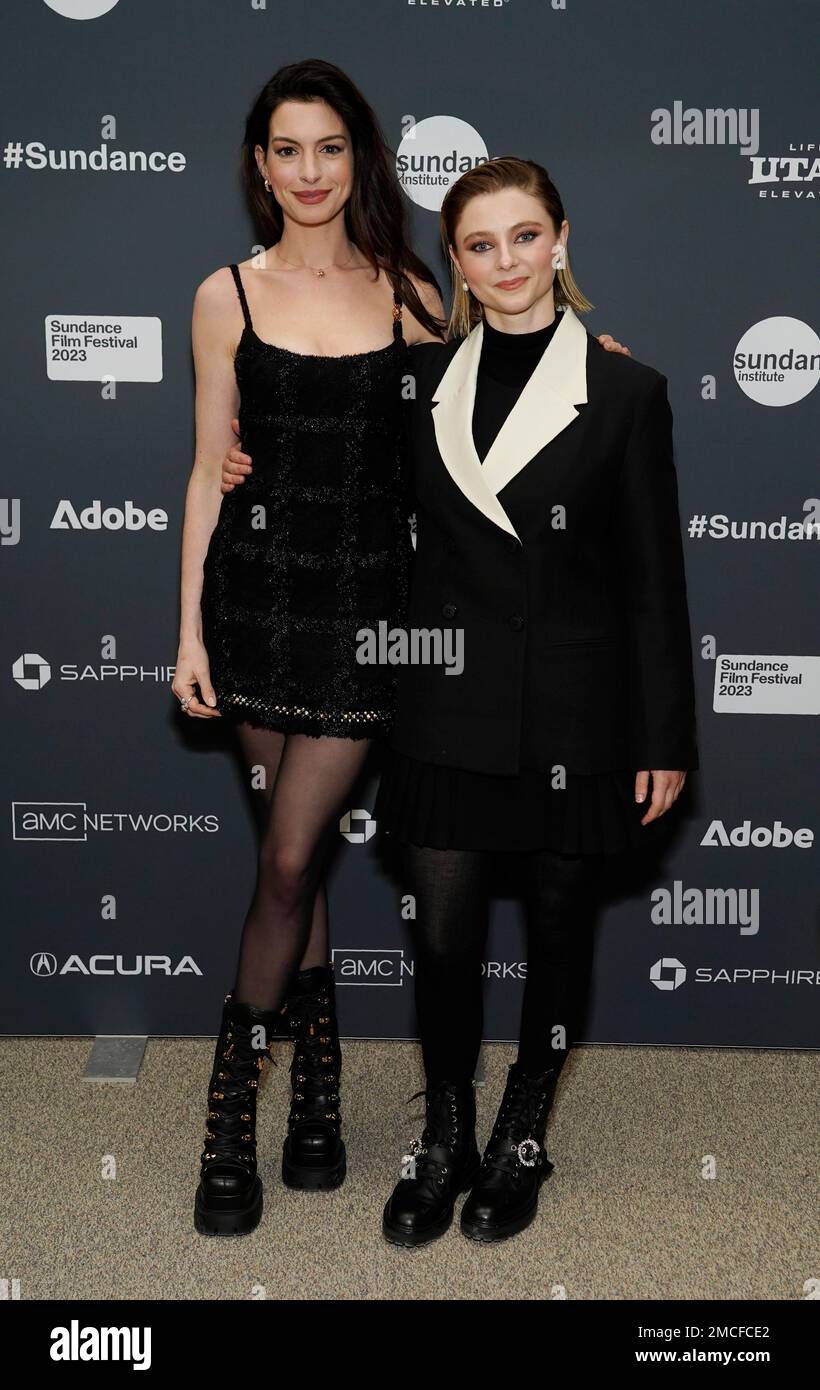 Anne Hathaway, left, and Thomasin McKenzie, cast members in "Eileen ...