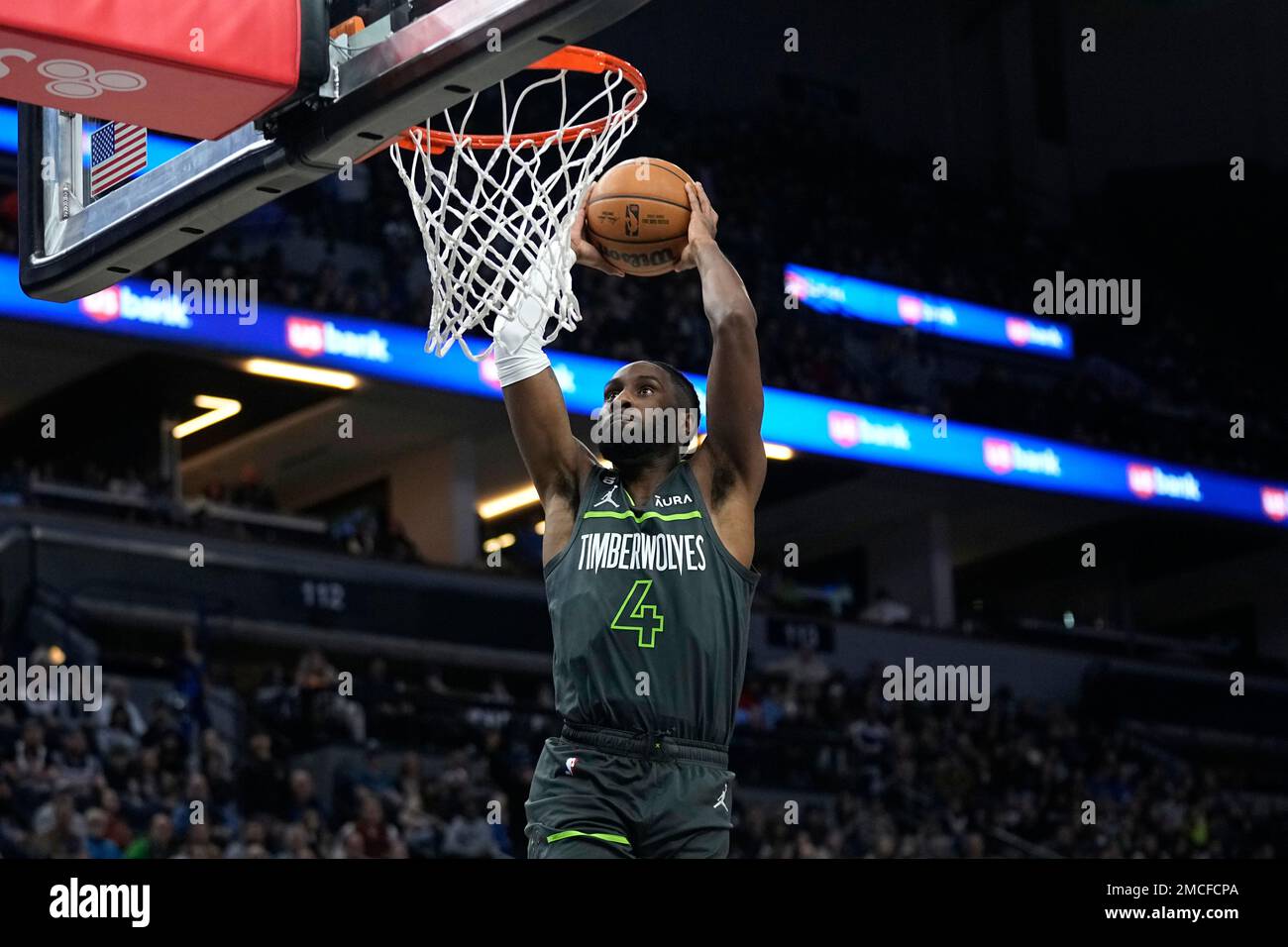 Minnesota Timberwolves guard Jaylen Nowell (4) goes up for a dunk ...