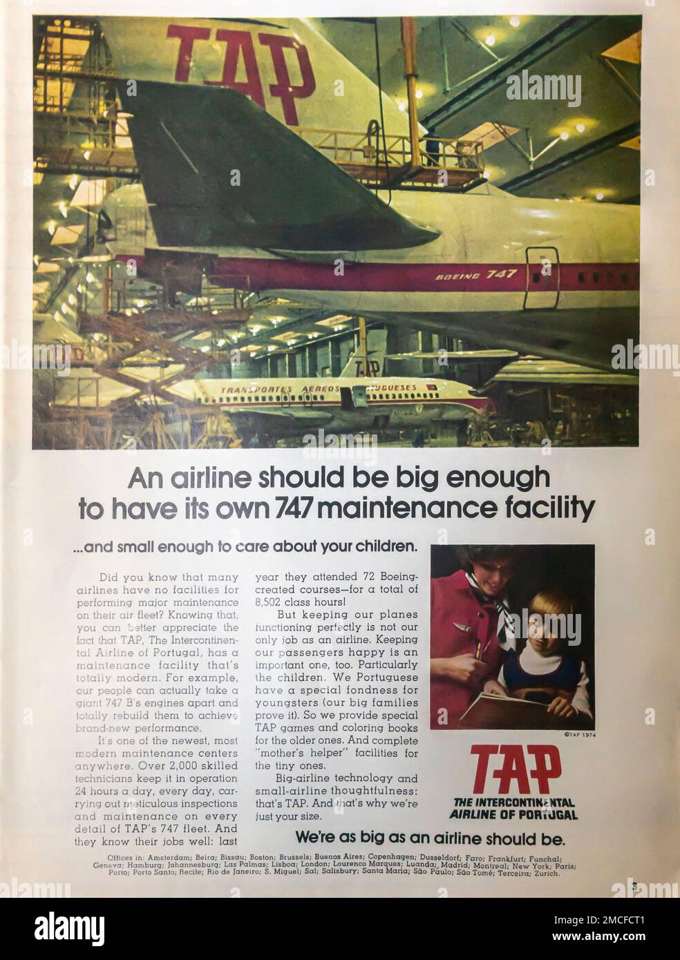 TAP airline advert in a TIME magazine - October 1974 Stock Photo - Alamy